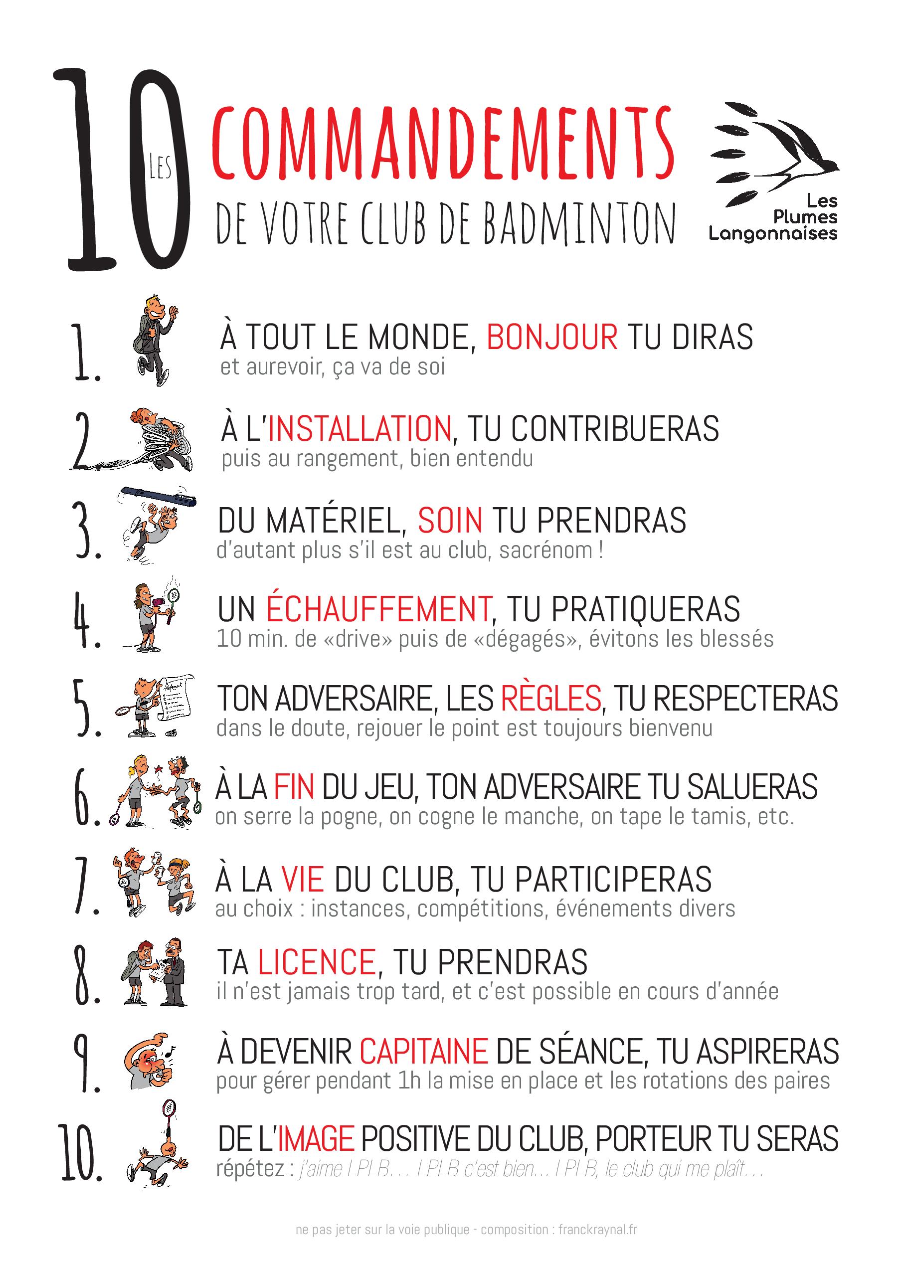 Les 10 commandements du Club – Badminton Langon